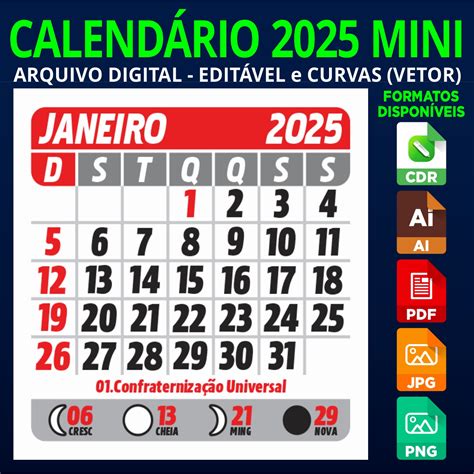 Calendário 2025 Mini Arquivo Digital Corel E Ai vetor Denys