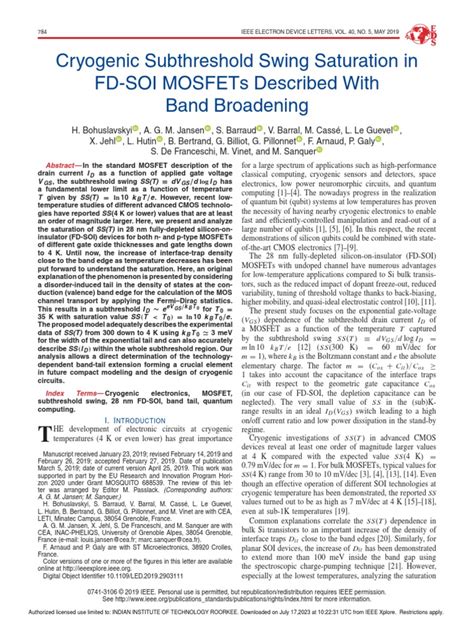 Cryogenic Subthreshold Swing Saturation In Fd Soi Mosfets Described