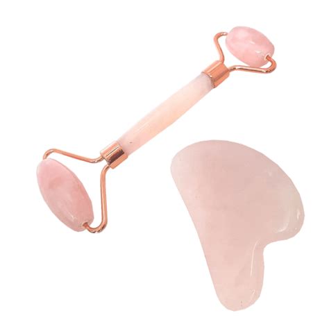 Rose Quartz Facial Massage Roller With Gua Sha Combo