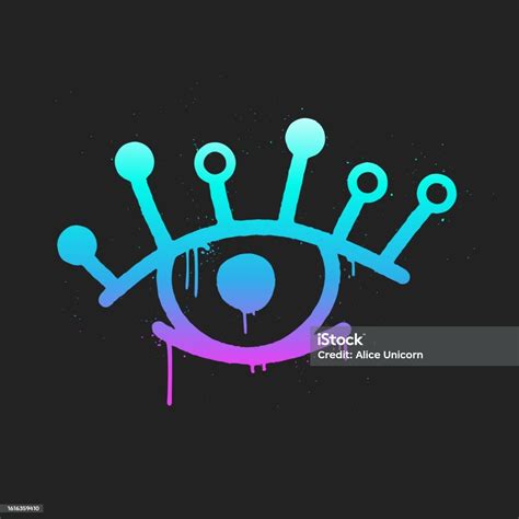 Ai 네온 그래피티 로봇 눈 사이버 비전 회로 도시 거리 스타일의 인공 지능 트렌디한 Y2k 클립아트 스플래시 효과 및 드롭 그런지와 스프레이 질감 2000년대 스타일에