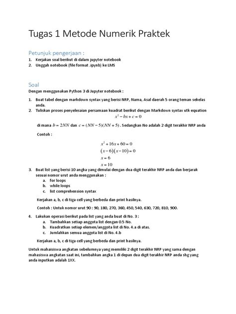 Tugas Pertemuan 2 Metode Numerik Praktek 1 Pdf Metode And Bahan Ajar