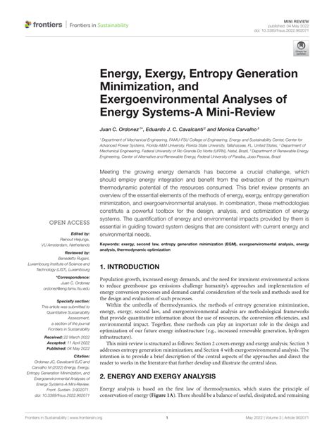 Pdf Energy Exergy Entropy Generation Minimization And