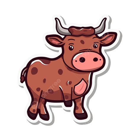 Stiker Sapi Kartun Dengan Tanduk Vektor Daging Sapi Stiker Kartun