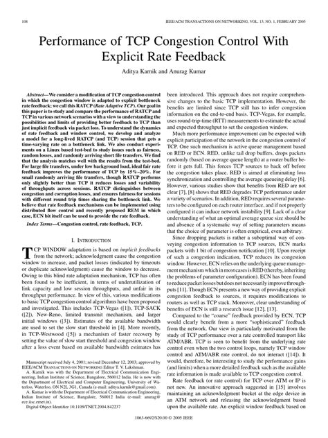 Pdf Performance Of Tcp Congestion Control With Explicit Rate Feedback
