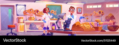 Fossil Lab Interior With Paleontology Scientists Vector Image