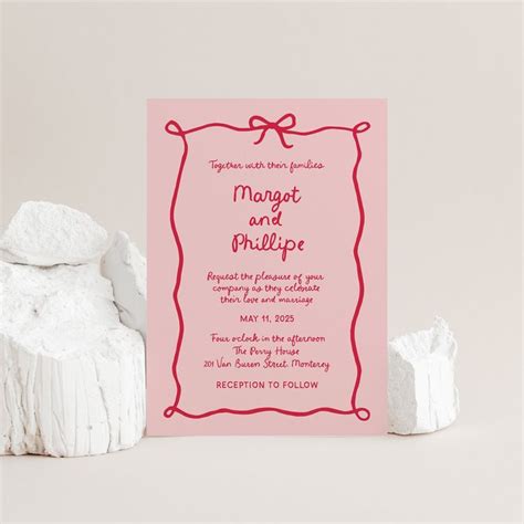 Whimsical Wedding Invitation Berry And Pink Handwritten Template With