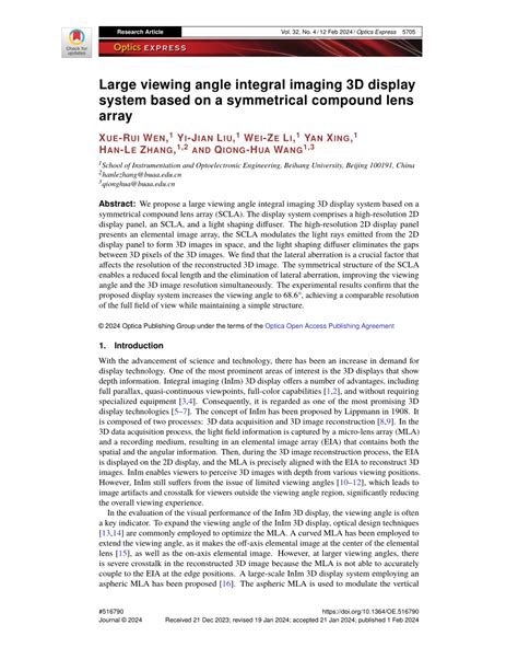 Pdf Large Viewing Angle Integral Imaging 3d Display System Based On
