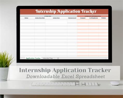 Internship Application Tracker Downloadable Excel Etsy
