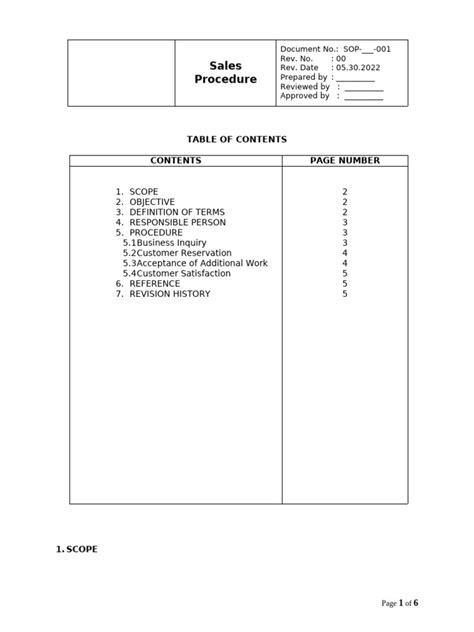 Sample Sales Procedure Rev00 Pdf Customer Business