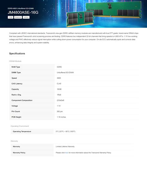 TRANSCEND 16GB DDR5 4800 SODIMM JM4800ASE 16G VillMan Computers