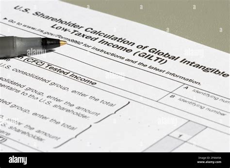Closeup Of The Title Of Form 8992 U S Shareholder Calculation Of Global Intangible Low Taxed