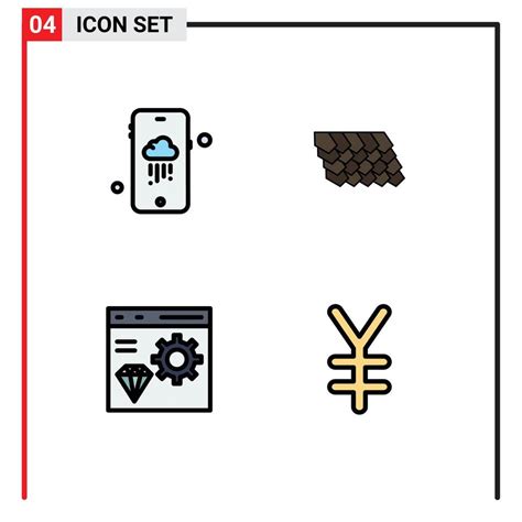 Pack Of 4 Creative Filledline Flat Colors Of Mobile Coding Roof Construction Development