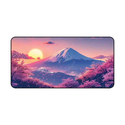 Mount Fuji Desk Mat With Pink Sakura Cherry Blossom Mouse Pad