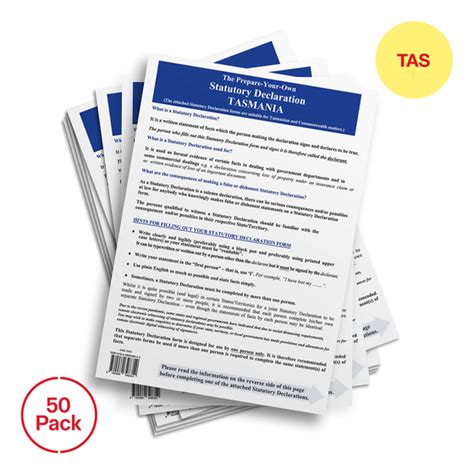 Statutory Declaration Forms Tas Pack Of 50 Will Kits And Legal Documents