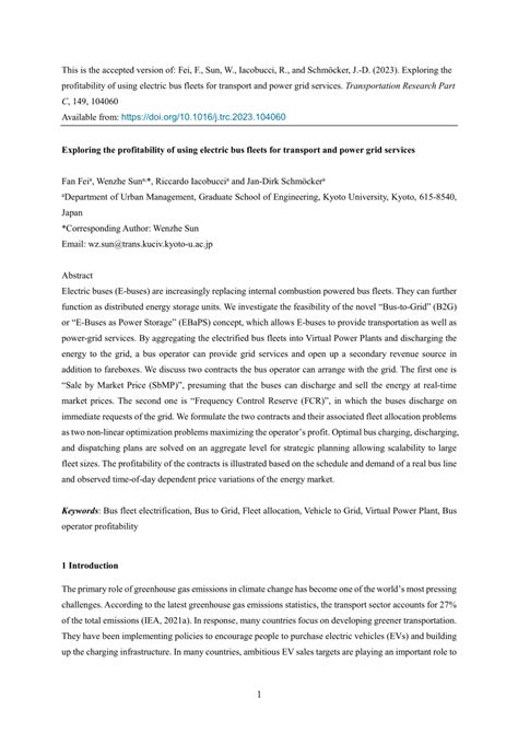 Pdf Exploring The Profitability Of Using Electric Bus Fleets For