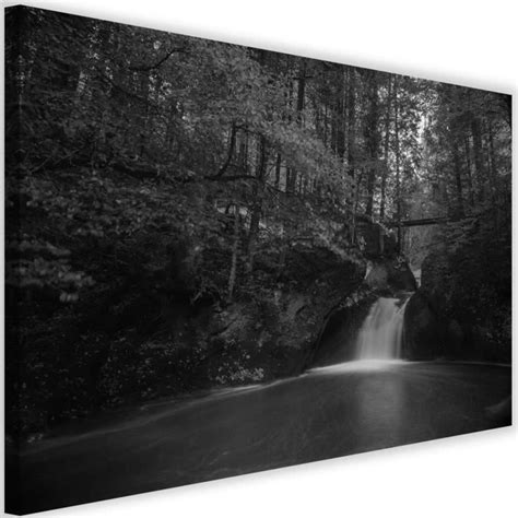 Cadre mural déco Tableau imprimé moderne Canevas Cascade Foret automnale x Cdiscount Maison