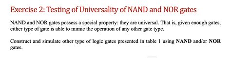 Solved Exercise 2 Testing Of Universality Of NAND And NOR Chegg Com