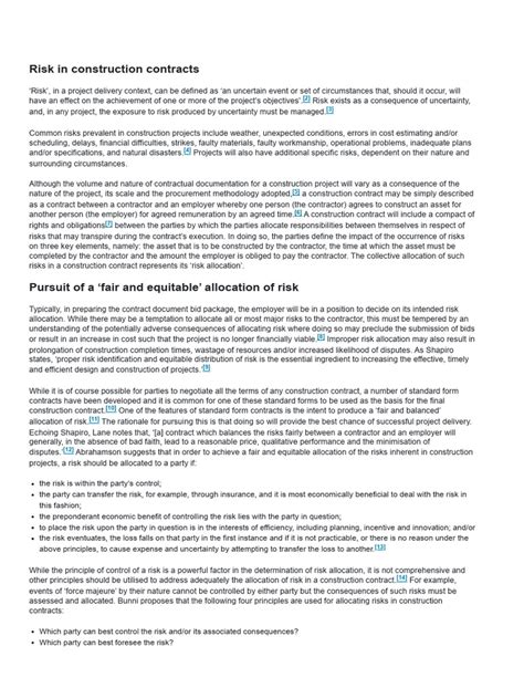 Allocation Of Risk In Construction Contracts Global Arbitration