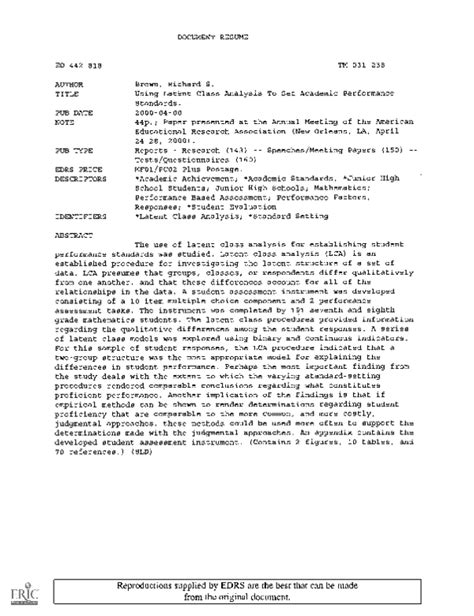 Pdf Using Latent Class Analysis To Set Academic Performance Standards