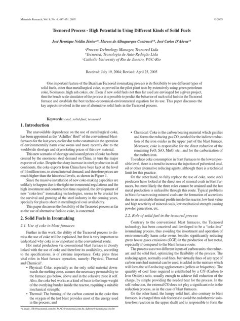 Tecnored Process High Potential In Using Different Kinds Of Solid