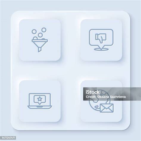 라인 리드 관리 말풍선에서 싫어함 별과 지구 지구 메일이 있는 노트북을 설정합니다 흰색 사각형 버튼 벡터 1위에 대한 스톡 벡터 아트 및 기타 이미지 Istock