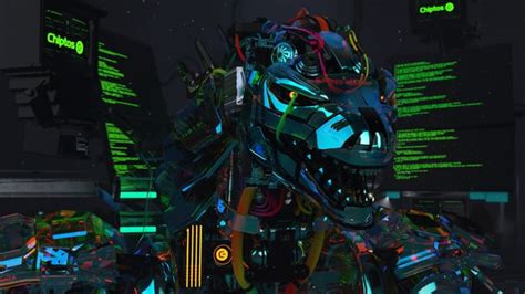Chiptos Zilla Godzilla Robot Hacker With Terminal Screen Holographic