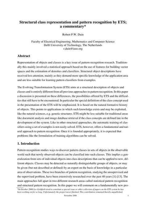 Pdf Structural Class Representation And Pattern Recognition By Ets A Commentary