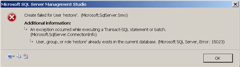 Start Coding Create Failed For User Xxx When Restoring A Database