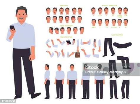 비즈니스 맨 캐릭터 생성자 남자의 애니메이션 팔과 다리의 위치 입 다양한 감정 만들기 다른 측면에서 보기 남자 사업가에 대한 스톡 벡터 아트 및 기타 이미지 Istock