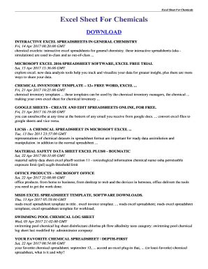 Fillable Online Excel Sheet For Chemicals Excel Sheet For Chemicals Fax Email Print PdfFiller