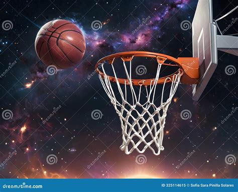 Basketball Basket And Ball In Universe Background Stock Illustration