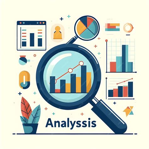 flat vector of bar graph and magnifying glass with analysis concept