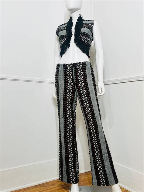 Small 1970s Vintage Vest And Hip Hugger Pants Set Gem