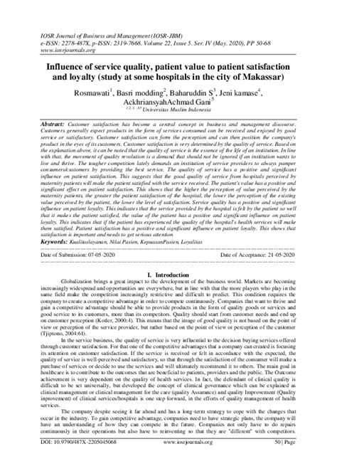 Influence Of Service Quality Patient Value To Patient Satisfaction And