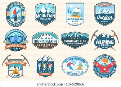 Set Mountain Expedition Snowboard Club Patch Stock Vector Royalty Free