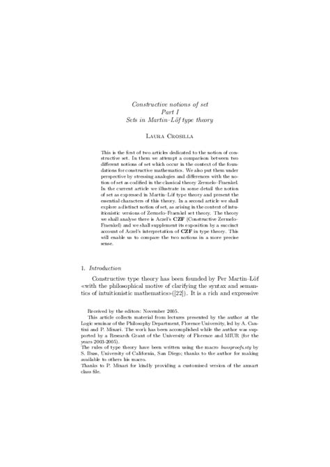Pdf Constructive Notions Of Set Part I Sets In Martin Löf Type Theory