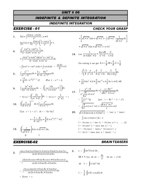 01 Indefinate Integration Pdf Analysis Mathematical Concepts