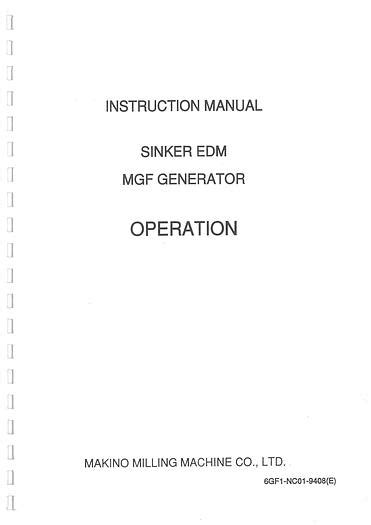 Used Manual For Used Makino Machine Sinker Edm Mgf Generator Opera
