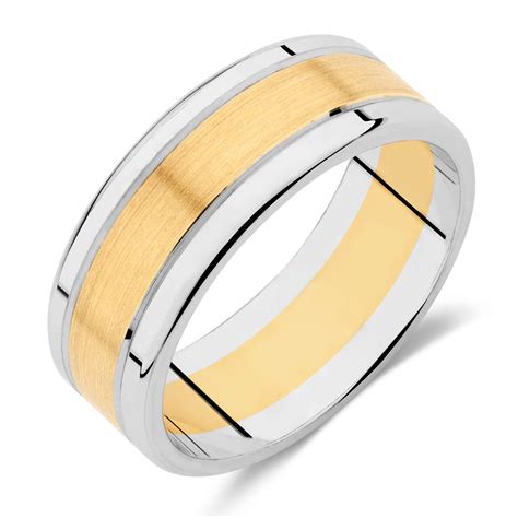 Mens Wedding Band In 10ct Yellow And White Gold