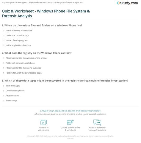 quiz and worksheet windows phone file system and forensic analysis