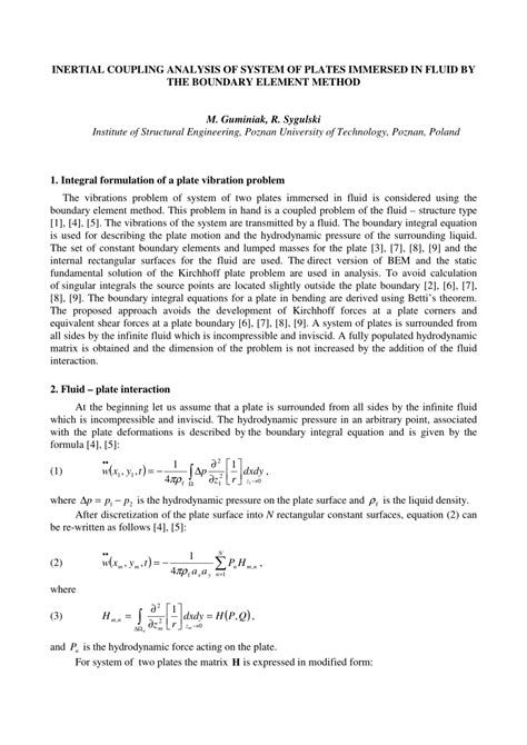 Pdf Inertial Coupling Analysis Of System Of Plates Immersed In Fluid By The Boundary Element