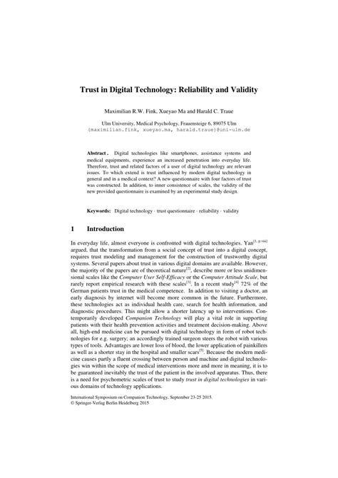 Pdf Trust In Digital Technology Reliability And Validity