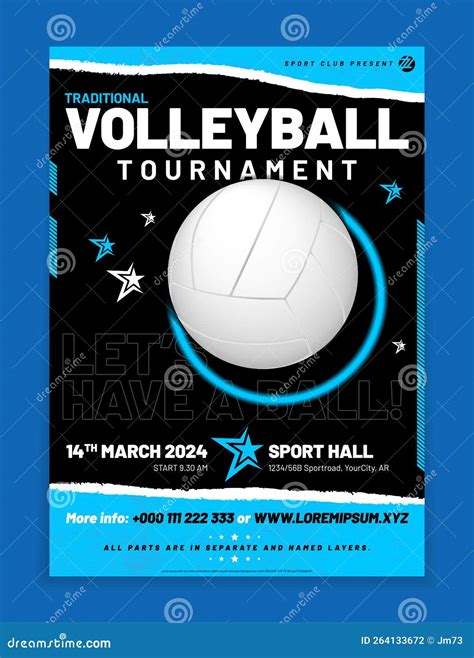 Volleyball Poster Template In Colour Cartoon Vector
