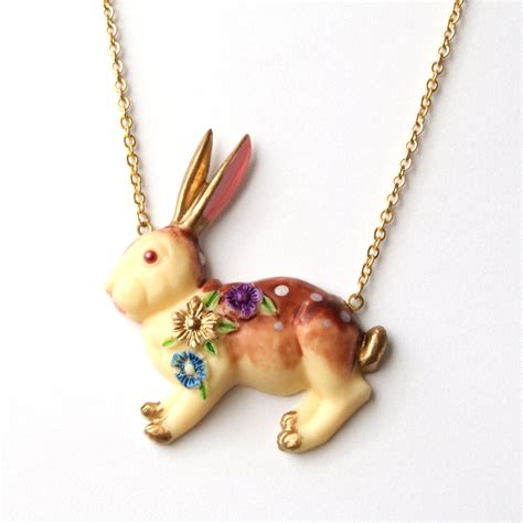 Rabbit Necklace Large Rabbit Pendant Necklace Brown Rabbit