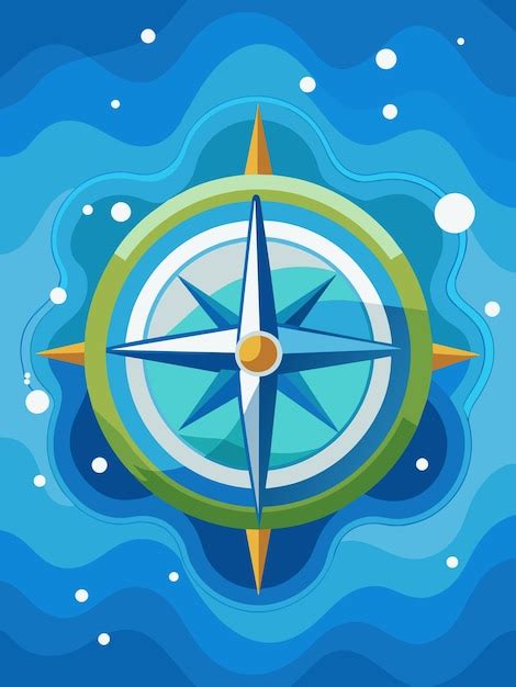 Blue Compass Over Wavy Ocean Surface Premium Ai Generated Vector