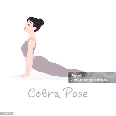 소녀는 요가를합니다 요가 코브라 포즈 요가 포즈의 지정 벡터 플랫 그림입니다 요가에 대한 스톡 벡터 아트 및 기타 이미지