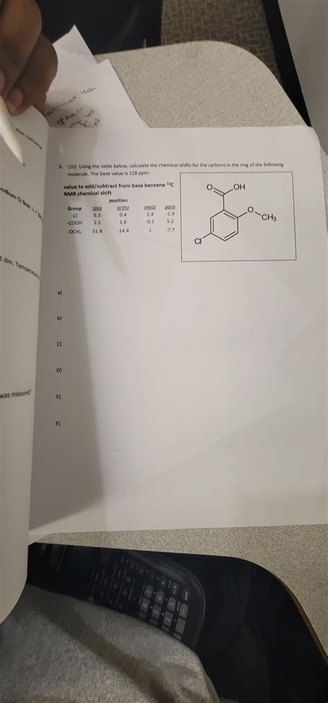 Solved 9 10 Using The Table Below Calculate The Chemical