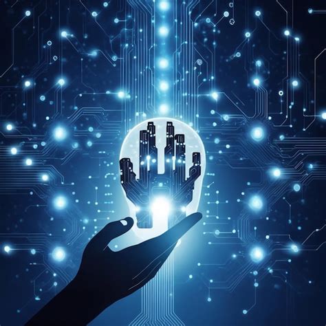 Hands Of Robot And Human Touching Sphere Grid Wave With Binary Code Premium Ai Generated Image