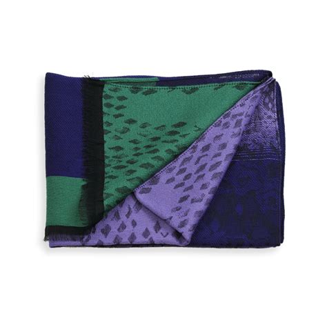 Wool And Rayon Blend Womens Stole In Green And Violet Exceptional Quality