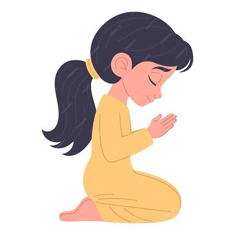 Menina Bonita Orando De Joelhos Ilustração Vetorial Desenhada à Mão